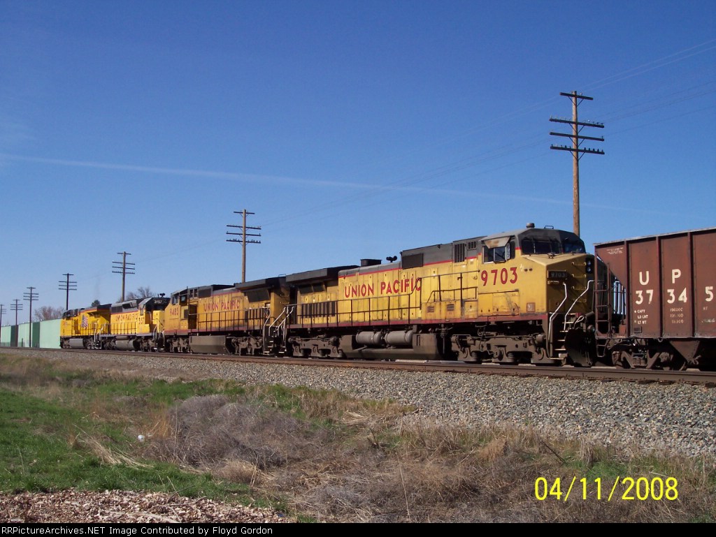 UP 3157 (SD40-2) is second unit on eastbound UP mainline freight